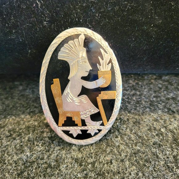 Hecko En Mexico | Jewelry | Vintage Silver Brass Inlay Onyx ...